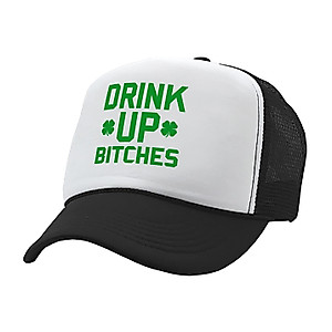 Drink UP Bitches - st Patricks Day Party Paddy - Vintage Retro Style Trucker Cap Hat (Black)