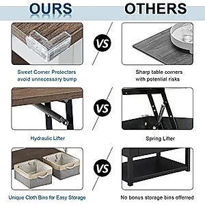 VINGLI 36" Lift Top Coffee Table with Free Cloth Storage Bins, White Walnut Framhouse Coffee Table for Living Room, Small Modern Coffee Table for Small Space in Minimalistic Style, Dark Walnut