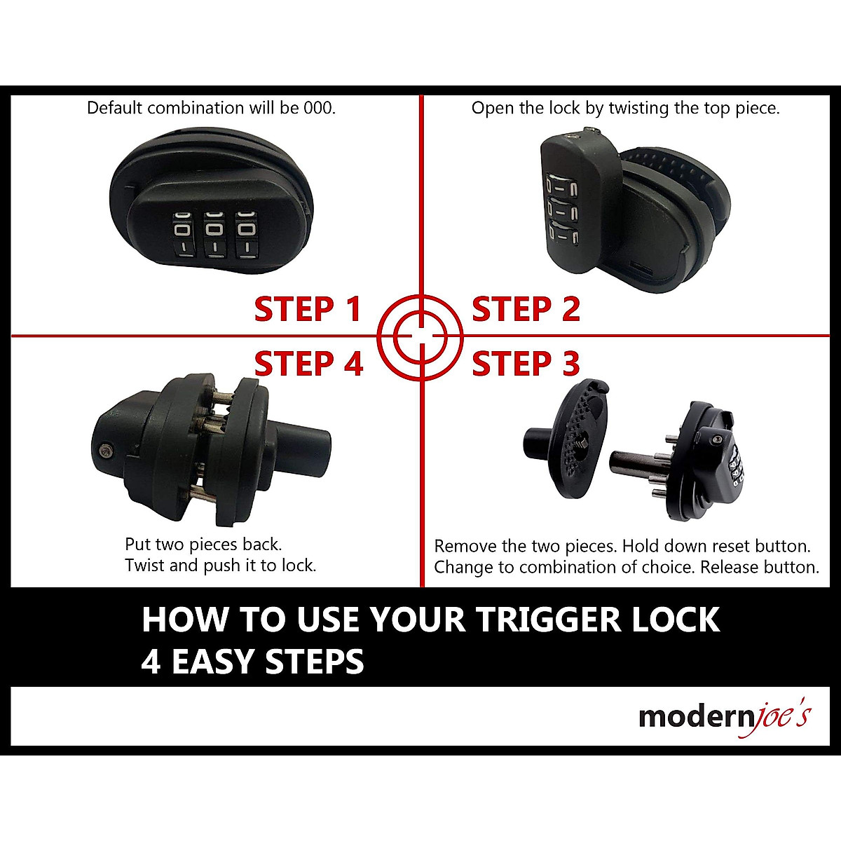 MJs Night Trigger Combination Lock for Low Level Lighting(3 pack). Fits on pistols, rifles, shotguns and revolvers.