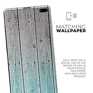 DesignSkinz Trendy Teal to White Aged Wood Planks Protective Vinyl Decal Wrap Skin Cover Compatible with The Samsung Galaxy S20 (Screen Trim & Back Glass Skin)
