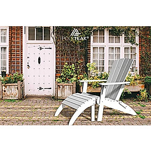 PolyTEAK Outdoor Ottoman, Real Wood Look, All-Weather Outdoor Patio Foot Stool, Outdoor Firepit Foot Rest for Adirondack Chairs (White)