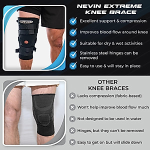 Nevin Sports Medicine Hinged Knee Brace with Side Stabilizers Removable - Adjustable Knee Brace for Meniscus Tear, ACL, PCL, Stability, Joint Pain - Compression Knee Braces for Men & Women - Black, Small