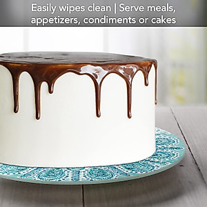 Ocean Fantasy 4mm Heat Tolerant Tempered Glass Lazy Susan Turntable 13" Round Cake Plate, Pizza Stand, Condiment Caddy