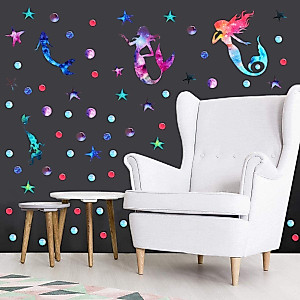 130+ Mermaid Wall Decal - Mermaids Starfish Bubble Stickers for Girls Room Bedroom Bathroom Decoration - Ocean/Underwater/Under the Sea Baby Shower/Birthday Party Supplies