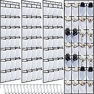 Shappy 4 Pack Over The Door Shoe Organizer 28 Large Mesh Pockets Shoe Rack Over Door Hanging Shoe Rack Organizer Holder Door Shoe Rack Hanging for Closet with 16 Metal Hooks for Men Women Kids, White