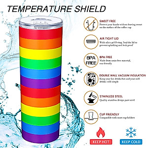 Geiserailie Rainbow Pride Flag Tumbler, Gay Pride Lesbian LGBT Pansexual Gift, Rainbow Striped Water Mug, LGBT Awareness Month Gifts, 20 oz Stainless Steel Insulated Water Tumbler (Rainbow)