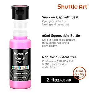 Shuttle Art Color Change Acrylic Paint, 20 Chameleon Colors Acrylic Paint, 60ml/2oz Bottles, Iridescent Paint for Artists, Beginners, Kids Painting & Crafting on Canvas, Rocks, Wood, Fabric, Ceramic