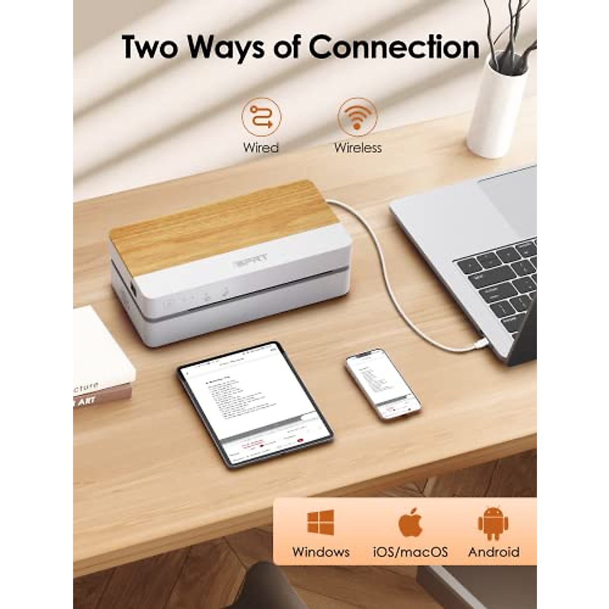 iDPRT A4 Thermal Printer, Future800 Inkless Printer, 300dpi Resolution 4ips Fast A4 Paper Printer with Auto Cutting, 100 Sheets Capacity, Compact Design, Support WiFi App Wireless or USB Connection