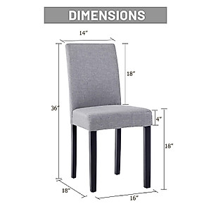 Dining Chairs Set of 6, Luxury Upholstered Fabric Kitchen Chairs Side Chair with Padded Seat Back and Solid Wood Legs for Living Room, Bedroom, Dining Room, Grey