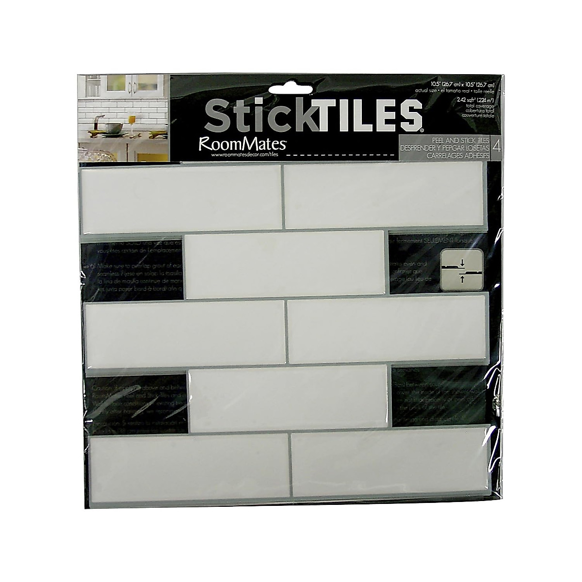 RoomMates TIL3459FLT StickTiles Classic White Subway Peel and Stick Tile Backsplash 10.5x10.5