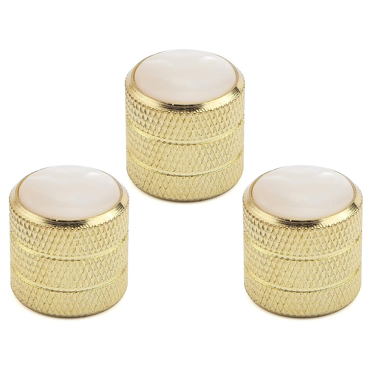 3 X Guitar Metal Volume Tone Dome Knobs 6mm Knurling Shaft Speed Control with Pearl White Top Gold
