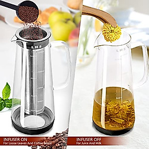 Cold Brew Coffee Maker 2 in 1 Iced Coffee Maker, Glass Pitcher with Lid- 1.2Liter / 40oz, Stainless Steel Filter Removable and BPA-Free Glass Carafe for Iced Coffee, Cold Brew Tea, Juice