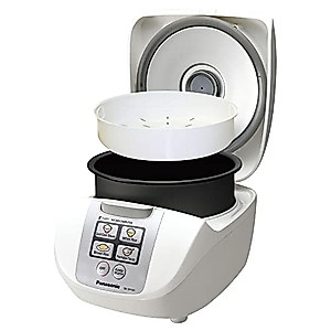 Panasonic 5 Cup (Uncooked) Rice Cooker with Fuzzy Logic and One-Touch Cooking for Brown Rice, White Rice, and Porridge or Soup – 1.0 Liter – SR-DF101 (White)