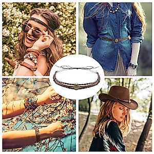 DOCILA Brown Cowboy Hat Men Women with Removable Pu Leather Rhinestone Hat Strap & Wrap Bracelet Set Western Cowgirl Hats Felt Rodeo Outfits Accessories