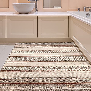 Casavani Rag Rug Collection Geometrict Rug - Black and Gray, Handmade Boho Stripe Cotton, Ideal for High Traffic Area in Entryway Living Room Bedroom Bathroom 4x15 Feet Runner