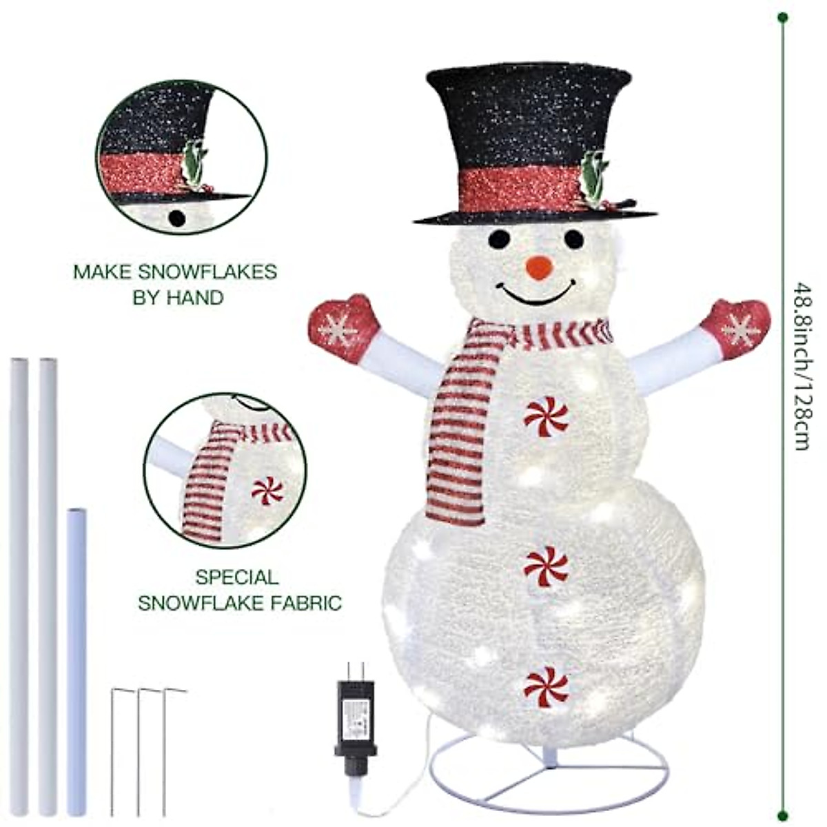 Lighted Christmas Snowman Decorations, 4FT Outdoor Collapsible White Snowman with Built-in LED Lights, Pre-Lit Pop Up Xmas Snowman, Light Up for Holiday New Year Winter Decor （lint）