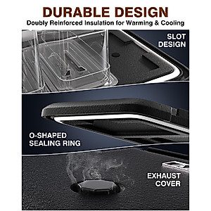 PYY Insulated Food Pan Carrier - 36QT Hot Box Food Warmer Box Stackable Top Load LLDPE Commercial Food Warmers with Three 1/3 Size PC Food Pans 4 Buckles for Restaurant Canteen Buffet Party Black