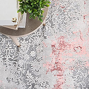 SAFAVIEH Meadow Collection Area Rug - 8' x 10', Light Grey & Pink, Modern Abstract Design, Non-Shedding & Easy Care, Ideal for High Traffic Areas in Living Room, Bedroom (MDW573G)