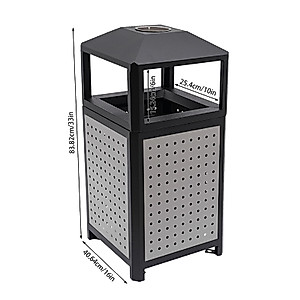 Oiveinya Industrial Waste Container,Stainless Steel Galvanized Heavy Duty Trash Can with Lid and Ashtray,Large Square Trash Can for Industrial Mall Kitchen Restaurants Indoor Outdoor (15 Gallons)