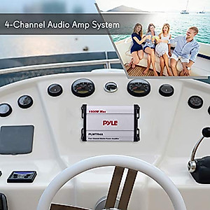Pyle 4-Channel Marine Amplifier Receiver - Waterproof and Weatherproof Audio Subwoofer for Boat Stereo Speaker & Other Watercraft - 1200 Watt Power, Wired RCA, AUX and MP3 Audio Input Cable - PLMTR4A
