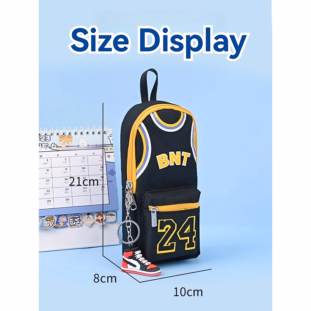 SIORTIO Pencil Pouch Basketball Jersey-Shaped Large Capacity Fashionable Minimalism + 6 Gel Pens & Sneaker Keychain (Blue 30)
