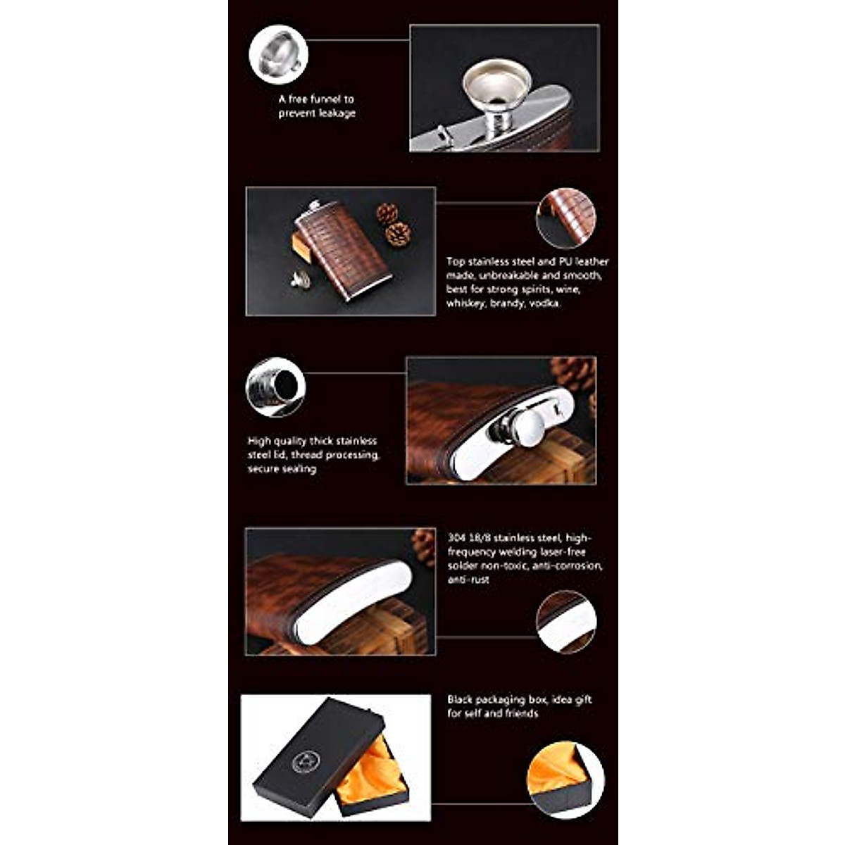 TOX TANEAXON 12 oz Crocodile Leather Pattern Pocket Whiskey Liquor PU Leather Wrapped Flask with Funnel and Premium Box - Stainless steel and Leak Proof