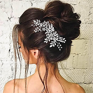 Evild Rhinestone Wedding Hair Comb Leaf Bead Headpieces Clip Crystal Bridal Headdress Flower Accessories for Brides and Bridesmaids (Silver)