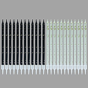 Berkebun 24-Count Birthday Candles Long Thin Cake Candles Cupcake Candles Tall Candles with Holders for Birthday Wedding Anniversary Graduation Retirement Party Decoration (Black and White）