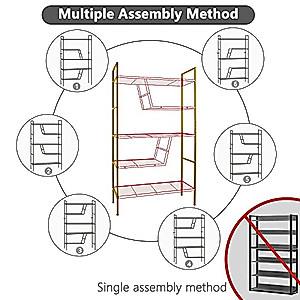 SIMFLAG 5-Tier Bookshelf Adjustable Bookcase with Retro Wood and Metal, Modern Tall Bookshelf for Bedroom, Display Gold Bookshleves for Home, Office, Living Room, Study Room