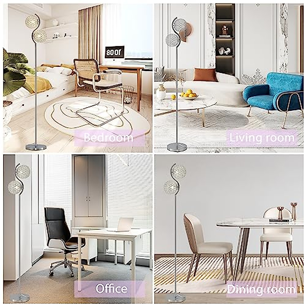 Crystal Floor Lamp, Elegant Standing Lamp, Modern Floor Lamp Chrome Finish Tall Pole Lamp, Modern Standing Lamp with On/Off Foot Switch for Living Room, Girl Bedroom, Dresser, Office, E26 Base