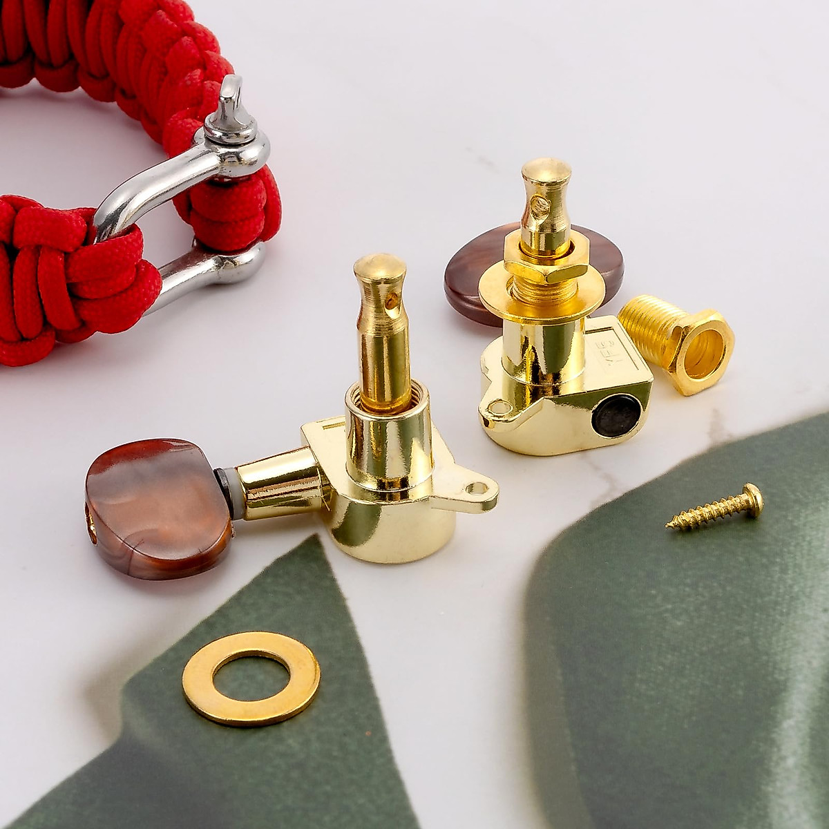 Swhmc 3R 3L Semi-Closed Golden Guitar String Tuners Tuning Keys Pegs Machine Heads Knobs Locking Tuners for Acoustic, Electric Guitar