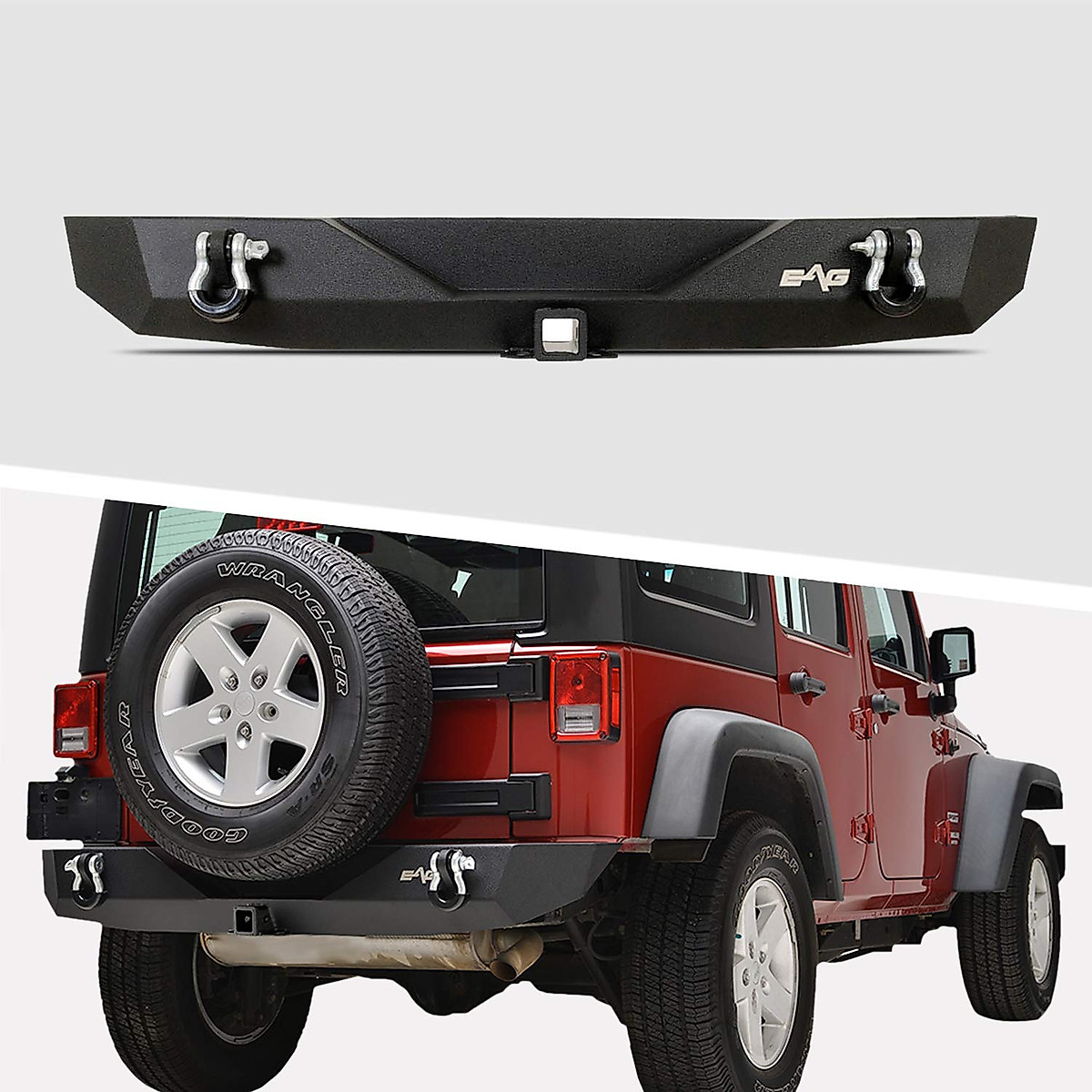 EAG Rear Bumper with 2"Hitch Receiver Fit for 07-18 Wrangler JK Offroad