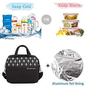 Lekebaby Breast Milk Cooler Bag with Contoured Ice Pack Fits 6 Baby Bottles Tote Bag for Daycare Travel Nursing Mothers Storage, Black