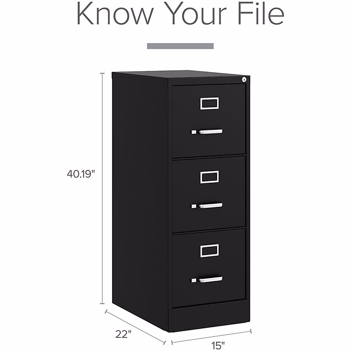 Hirsh 22-in Deep 3 Drawer - Letter Width - Vertical Metal File Cabinet - Black - Commercial Grade - Fully Assembled