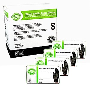 SupplyMaster Black Nitrile Exam Disposable Gloves - 4 Mil, Powder Free, Non-Sterile, Latex Free, Textured, Ambidextrous, Small, Case of 400 - SMBKNE4S