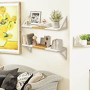 MARTY Wall Floating Shelves Wood White 24 inch Set of 2 Wall Storage for Bedroom Bathroom Wall Mounted Shelves Book Shef Bracket Hanging Corner Shelf Decor for Living Room Office Kitchen