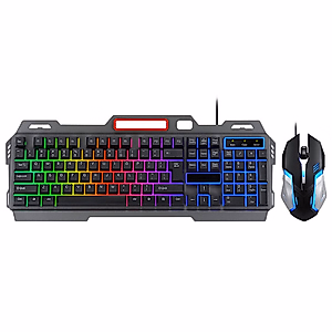EXHNLE Gaming Keyboard and Mouse Combo, LED Rainbow Backlit Keyboard with 104 Key Computer PC Gaming Keyboard, Plug and Play USB Keyboard and Mouse Combo