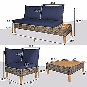 Tangkula 4PCS Acacia Wood Patio Furniture Set, Outdoor Wicker Sectional Sofa Set w/Washable Cushions & Coffee Table, Functional Conversation Set Ideal for Backyard Garden Poolside Balcony
