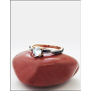 Dazzlingrock Collection 5mm Round Aquamarine with Blue Sapphire & White Diamond Criss Cross Shank Engagement Ring for Her in 10K Rose Gold Size 7