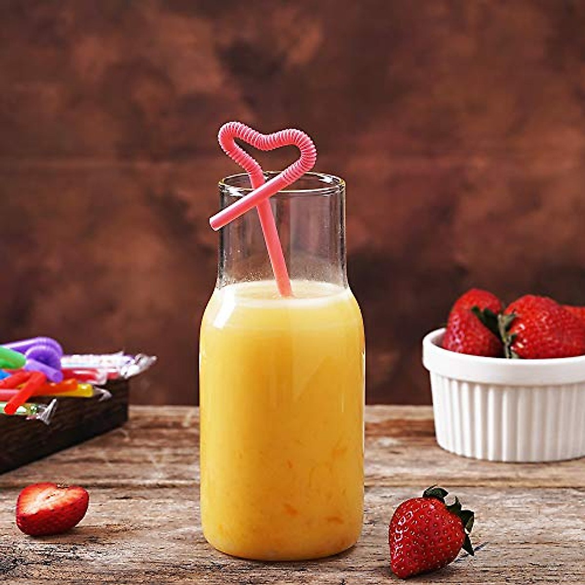 200 Pcs Individually Packaged Colorful Disposable Extra Long Flexible Plastic Drinking Straws.(0.23'' diameter and 10.2" long)