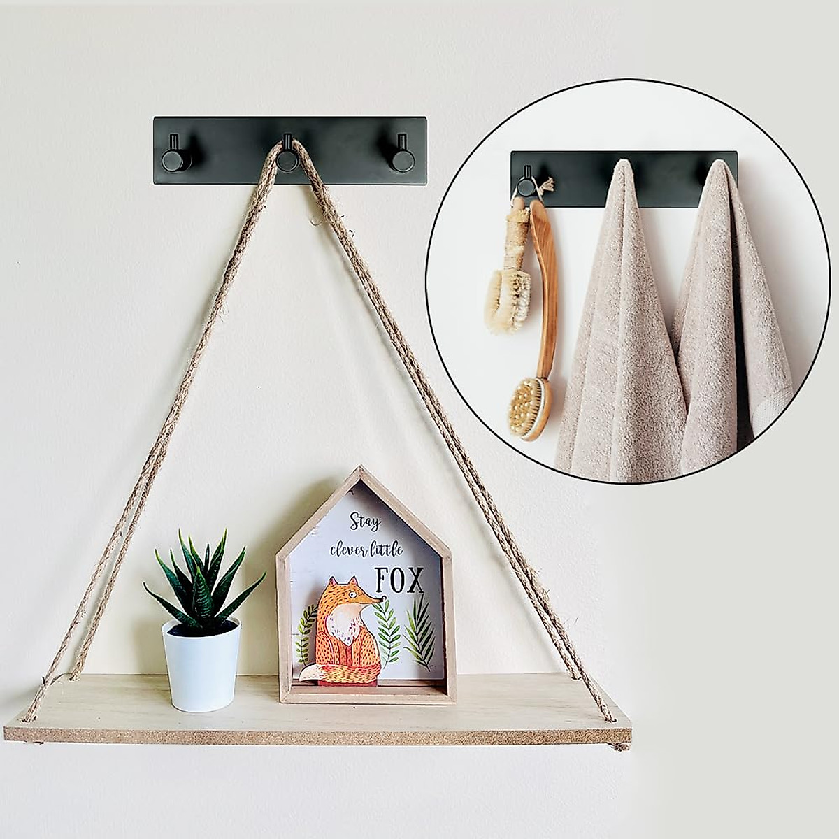 Qoaimu Key Holder for Wall, No Damage Key Holder Rack for Wall, Self Adhesive Stainless Steel Key Hooks, Towel Hook Coat Hanger Entryway, Door, Bathroom, Kitchen (Black)