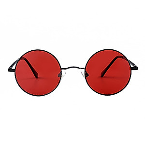 EYLRIM Red Lens Circle Glasses Small Round Polarized Sunglasses for Women Men Retro Hippie Style Circle Sun Glasses(Black/Clear Red)