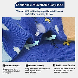 Tphon 12 Pairs Toddler Non Skid Socks with Grips Anti Slip Bottom, Cotton Non Slip Ankle Crew Socks for Boys, Girls, Kids(3-5Years)