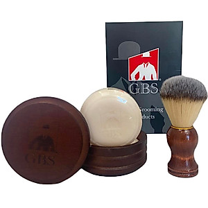 G.B.S Wooden Shaving Set, Synthetic Vegan Shaving Brush Wood Handle and Soap Bowl with All Natural Shave Soap 3IN1 Kit for Men Practical Christmas Gift for Men