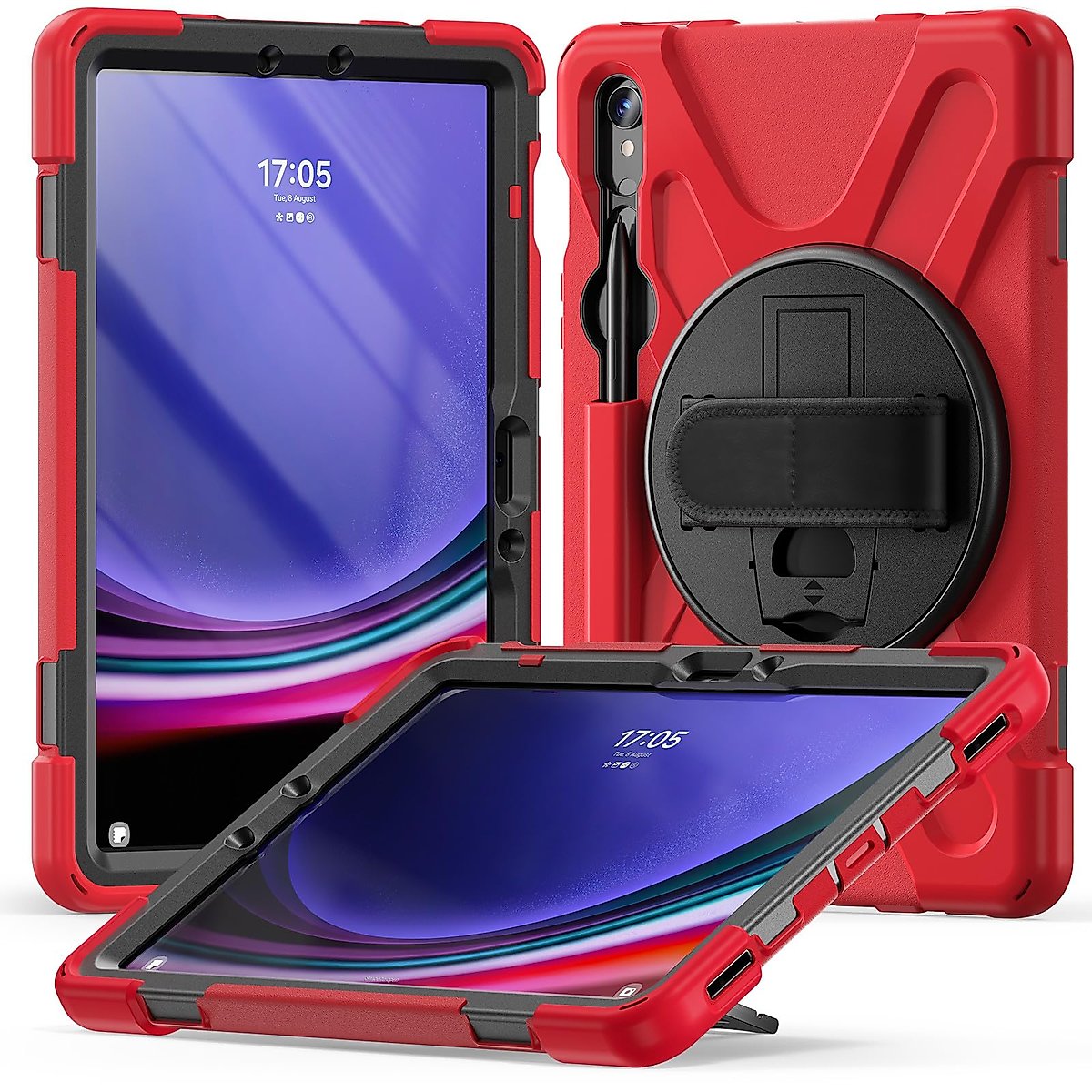 SLLMYYX Case for Samsung Galaxy Tab S8 11 inch 2022 Released SM-X700, 360 Degree Swivel Kickstand Hand Shoulder Strap Shockproof Rugged Protective Case (Red)