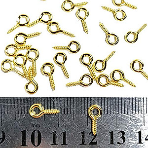 300PCS Small Screw Eye Pins,10 x 5mm Eye pins Hooks,Mini Screw Eye Pin Peg for Arts & Crafts Projects,Self Tapping Screws Hooks Ring for Cork Top Bottles & Charm Bead & DIY Jewelry Making (Gold)