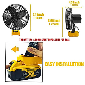 Portable Outdoor Sleek Jobsite Cordless Fan Compatible with DeWalt, Bucket Indoor Fans Operated Powered by DeWalt 20V Max Battery, Blow Heat and Cooling at Work,Tool Only
