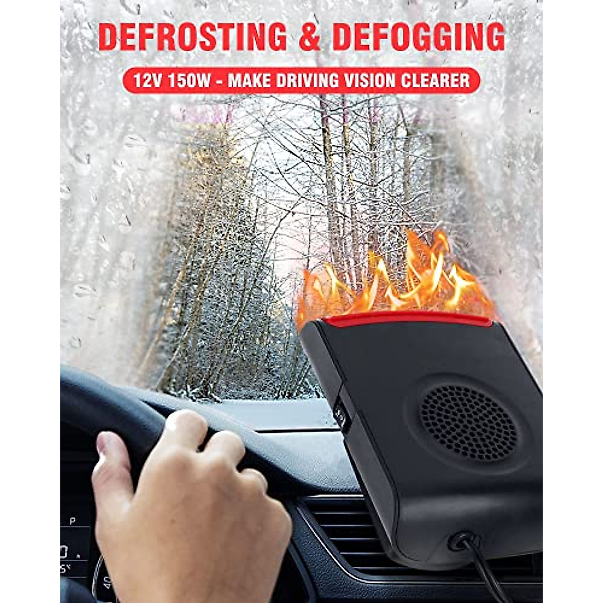Portable Car Heater - 150W 12V Car Fan, 2 in1 Heating/Cooling Fan Plug-in Cigarette Lighte Car Heater Windshield Defroster Demister, Auto Defogger 360° Rotatable Fast Heating Quickly Defrost 2023.