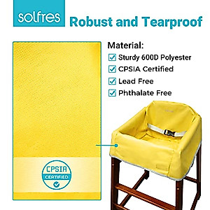 Solfres Dual-Belt High Chair Cover, Baby High Chair Cover, Upgrade Version, for Wooden or Restaurant High Chair, Sturdy and Robust Material, Yellow