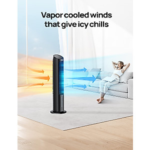Dreo Tower Fans That Blow Cold Air, 40" Evaporative Air Cooler, Cooling Fan for Bedroom with 80° Oscillating, Remote Control, 3 Modes 4-Speed Quiet Floor Fan, Black